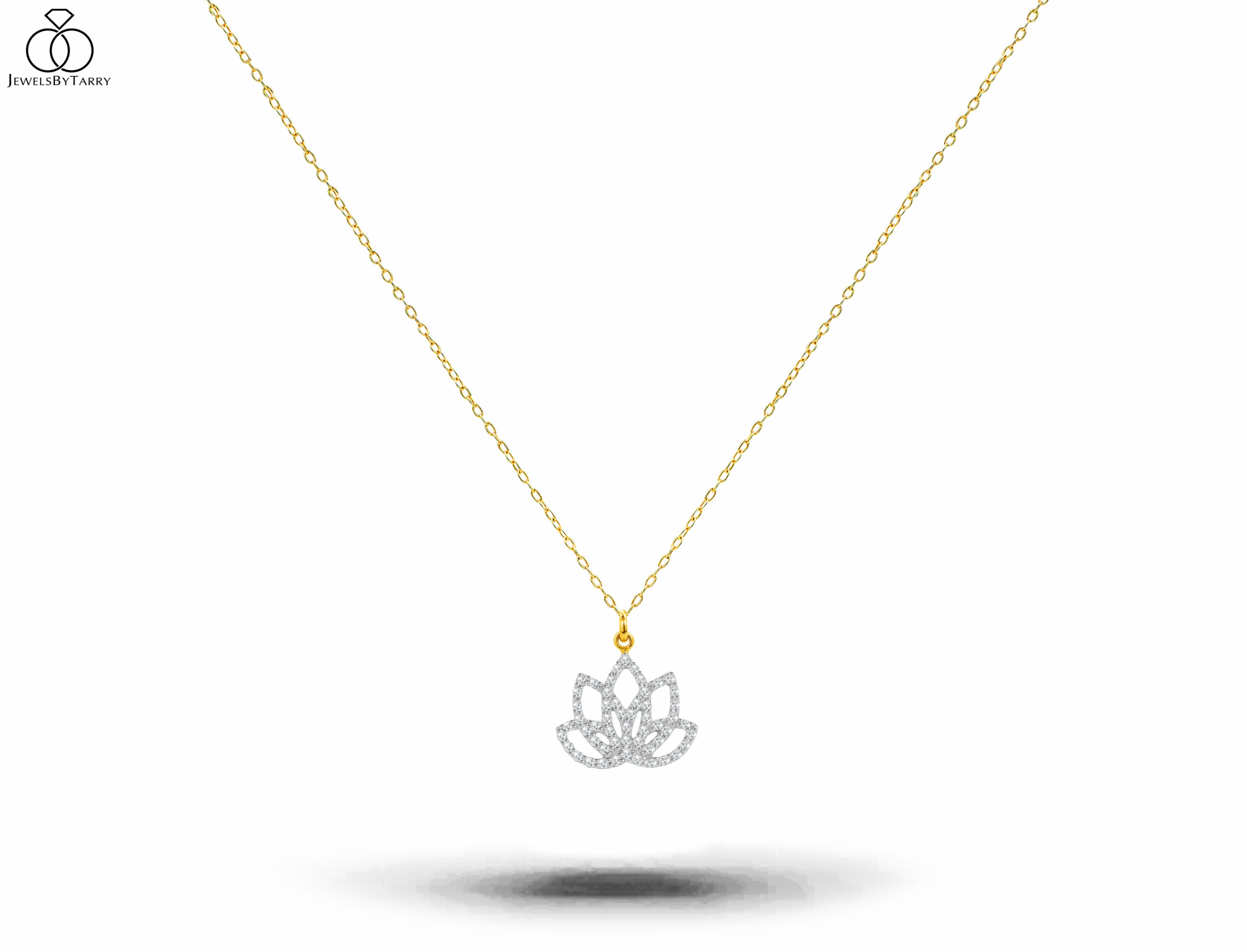 10k 14k 18k Gold Diamond Lotus Necklace / Diamond Lotus Floral - Etsy