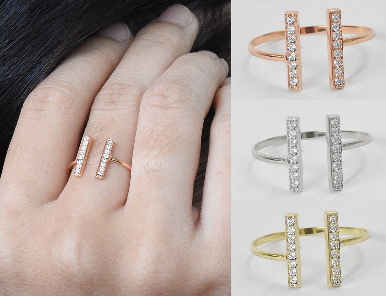 Open Design Open Bar Diamond Ring / Parallel Bar Ring / Two - Etsy