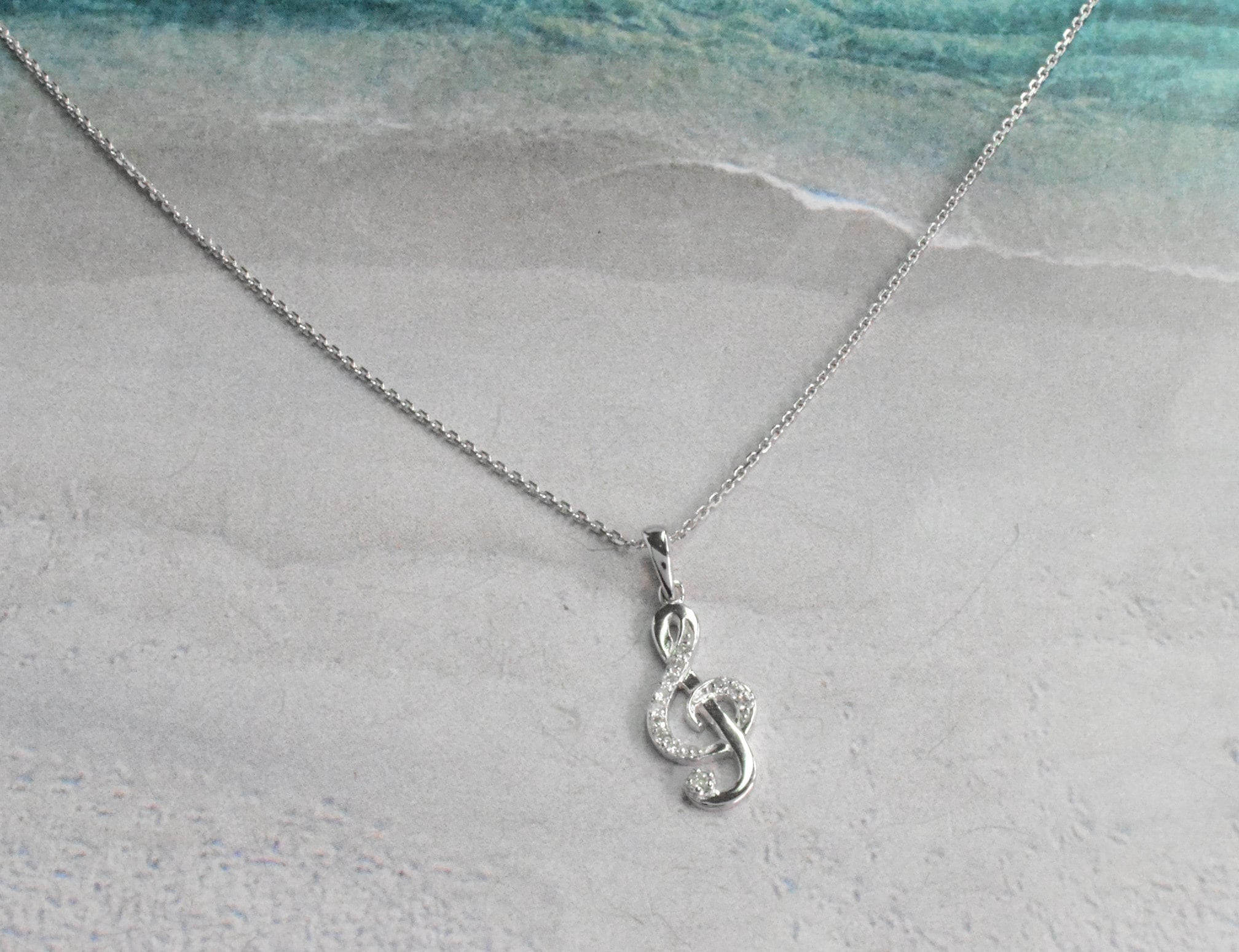 10k 14k 18k Gold Diamond Music Note Necklace / White Gold | Etsy