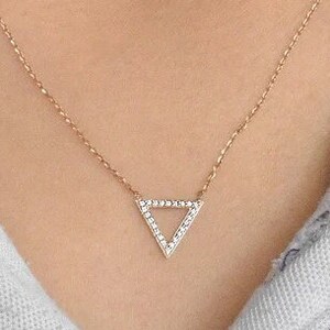 Diamond Triangle Necklace/trillion Diamond Open Triangle Pendant / 10k ...