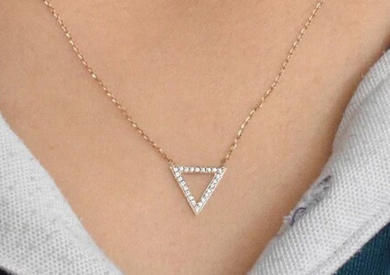 Diamond Triangle Necklace/trillion Diamond Open Triangle | Etsy