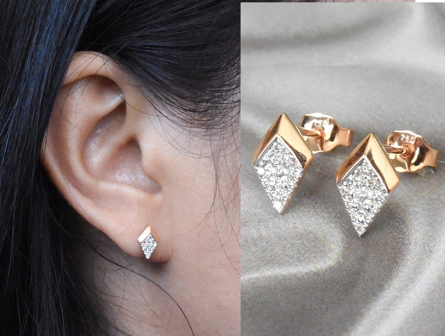 Dainty Diamond Cluster Stud Earrings / Arrow Diamond Studs / - Etsy
