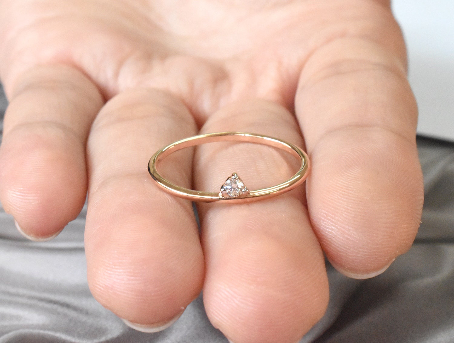 Single Diamond Prong Set Ring / 10k 14k 18k Gold Diamond Ring | Etsy