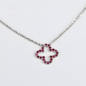 Ruby Clover Necklace in 10k 14k 18k Gold/ Dainty Clover Halo - Etsy