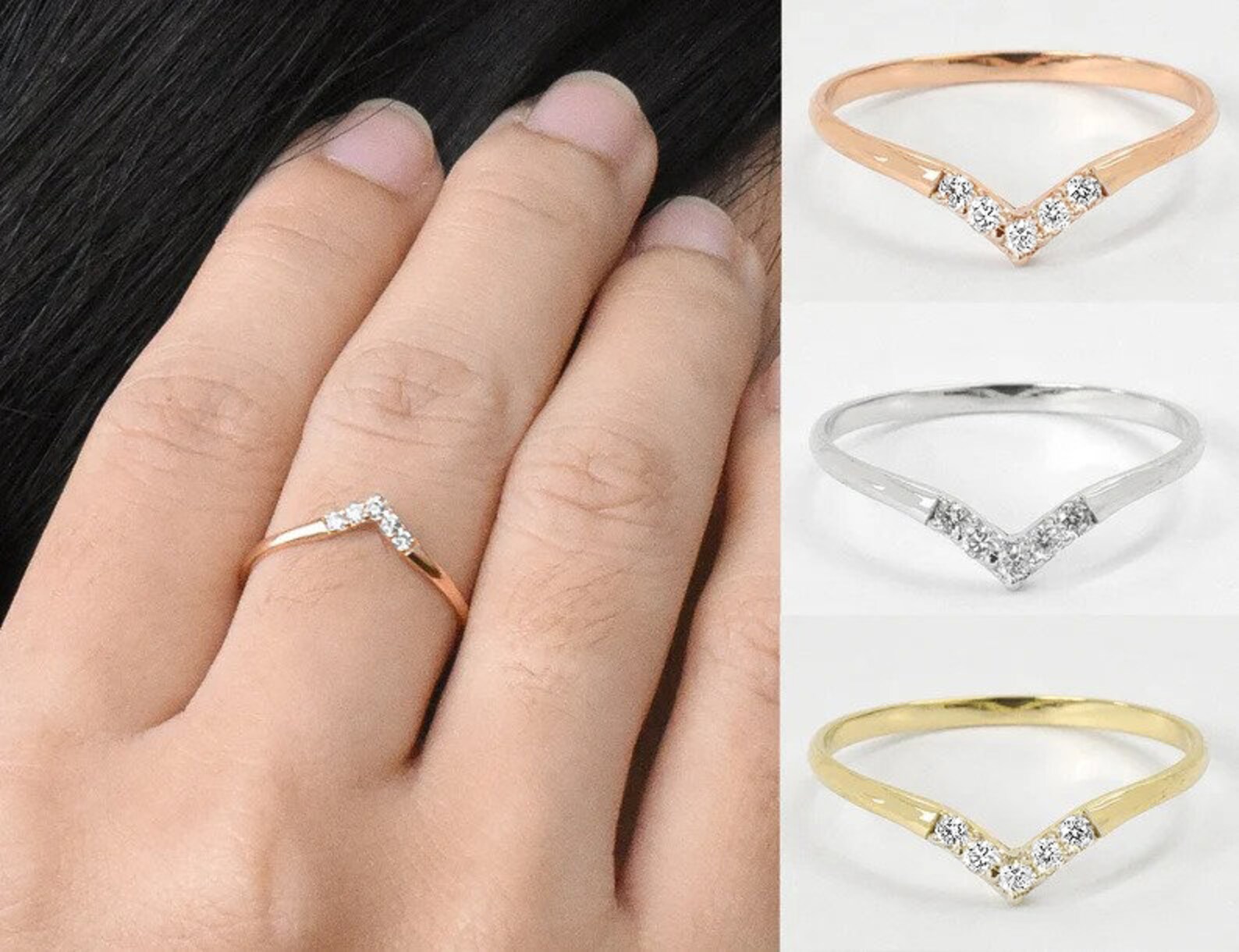V Shape Diamond Ring / Diamond Chevron Ring Diamond Wedding - Etsy