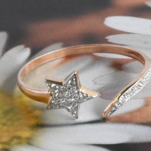 Open Diamond Star Ring / 18k 14k 10k Solid Gold Ring / Open | Etsy