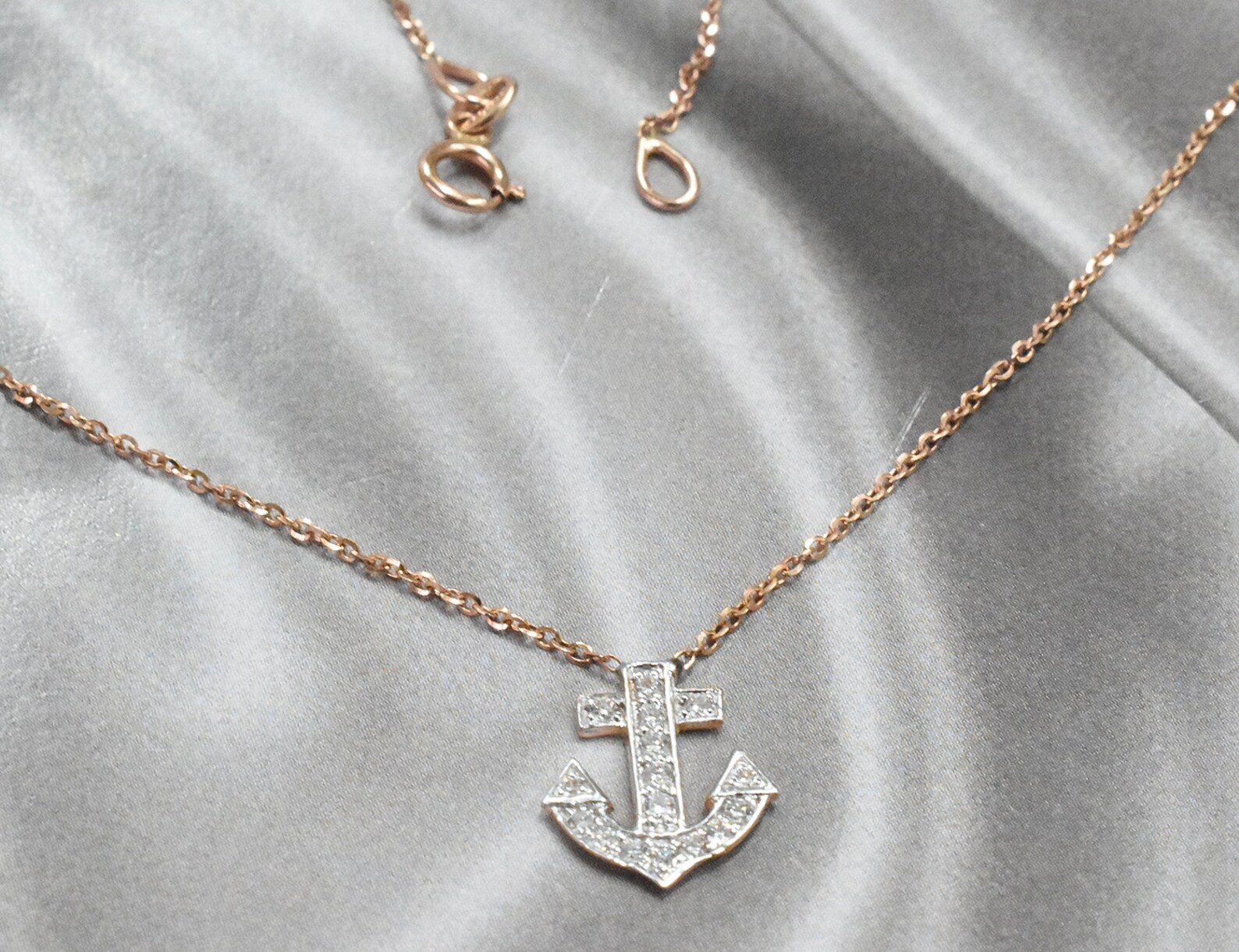 Diamond Anchor Pendant Necklace / 10k 14k 18k Gold Necklace / | Etsy