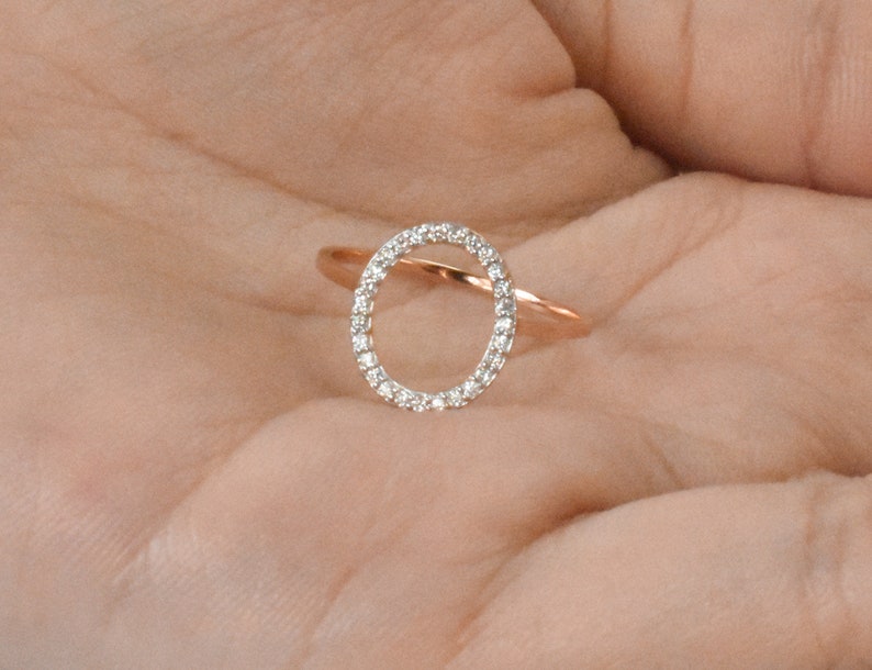 Open Circle Diamond Ring Semi oval Set in 10k 14k 18k Solid - Etsy