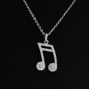 10k 14k 18k Gold Music Note Charm Necklace / Eighth Note Diamond ...