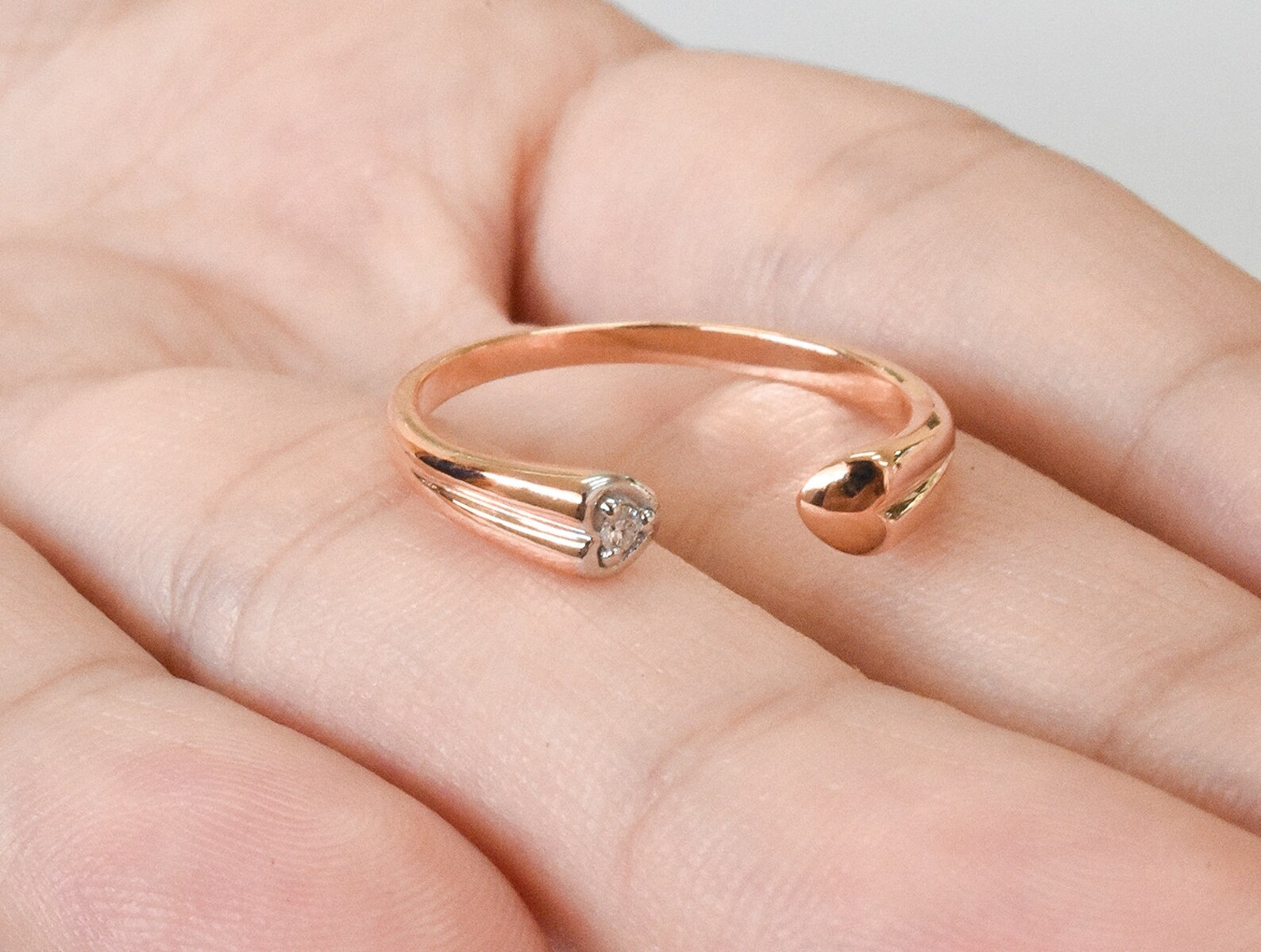 Diamond Heart Ring / One Diamond Open Ring / 10k 14k 18k Gold - Etsy