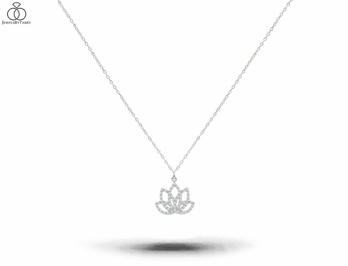 10k 14k 18k Gold Diamond Lotus Necklace / Diamond Lotus Floral - Etsy