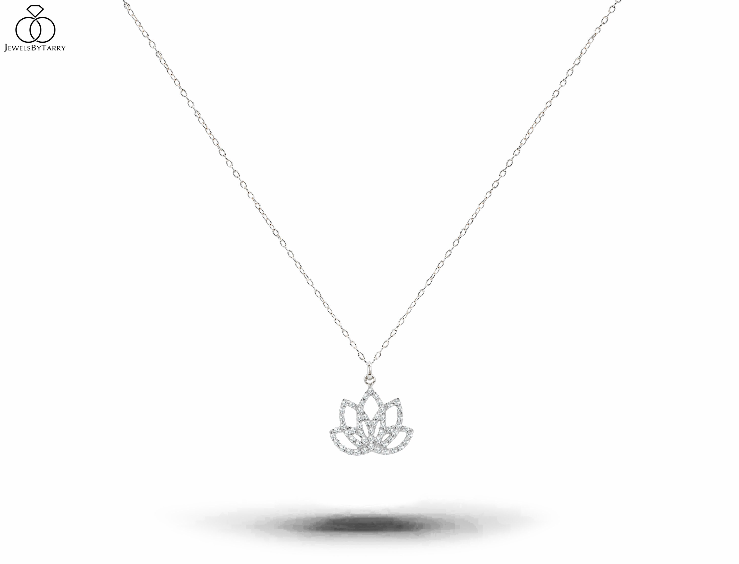 10k 14k 18k Gold Diamond Lotus Necklace / Diamond Lotus Floral - Etsy