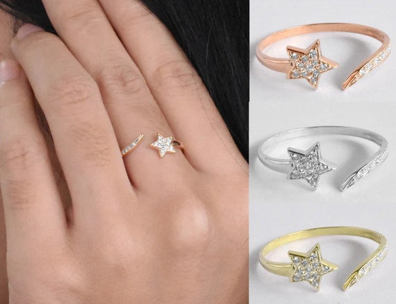 Open Diamond Star Ring / 18k 14k 10k Solid Gold Ring / Open | Etsy