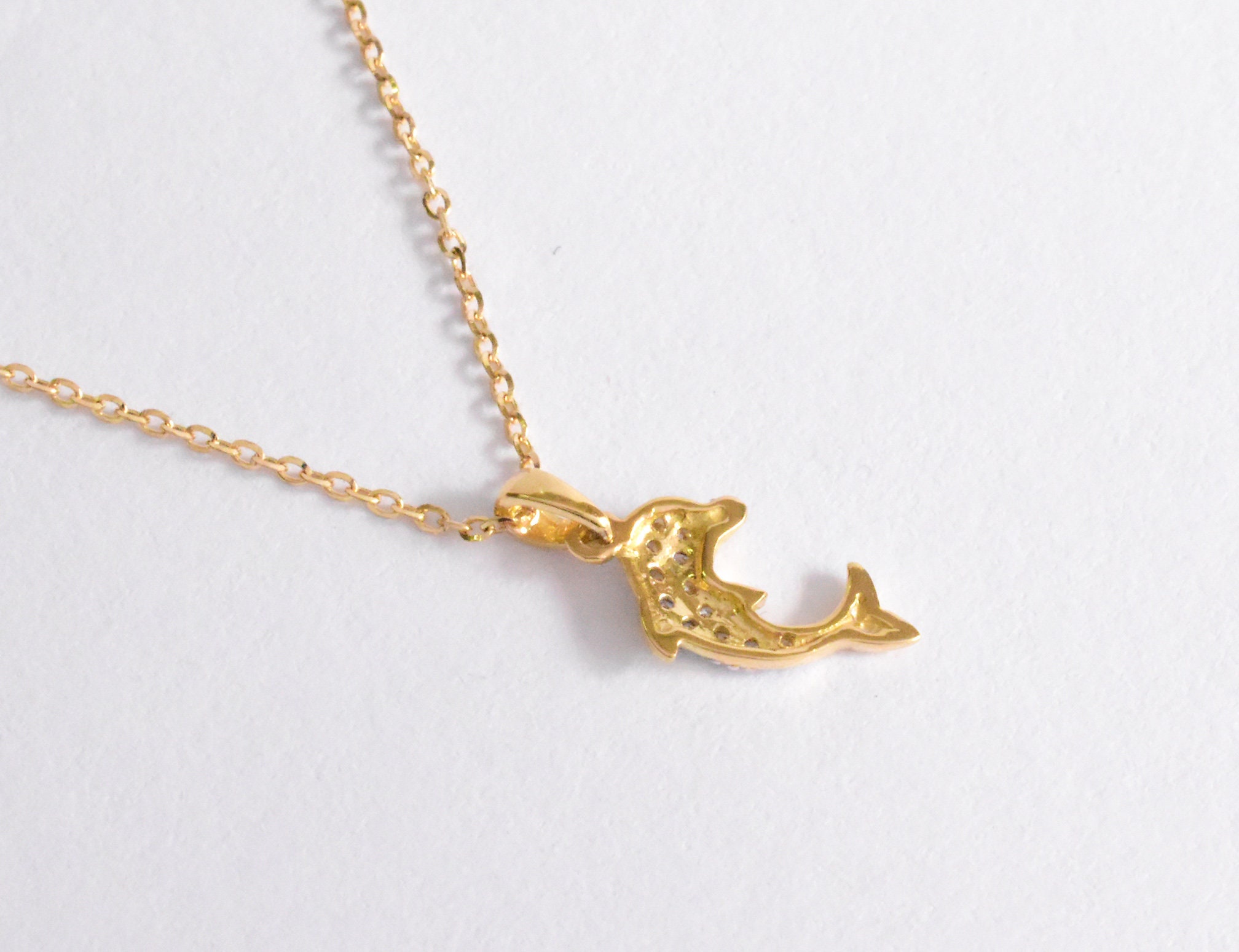 10k 14k 18k Gold Diamond Dolphin Necklace / Dolphin Charm | Etsy