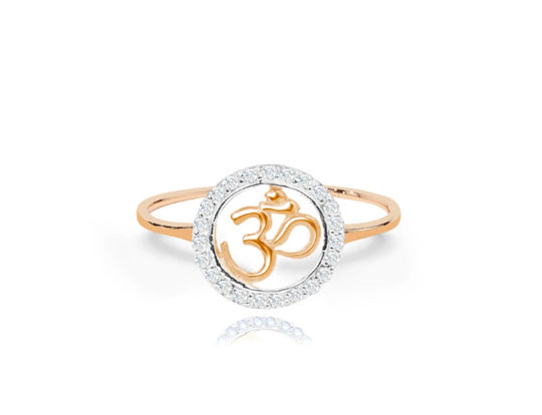 Diamond Halo OM Ring / 10k / 14k / 18k Gold/ Religious OM Ring Hindu ...
