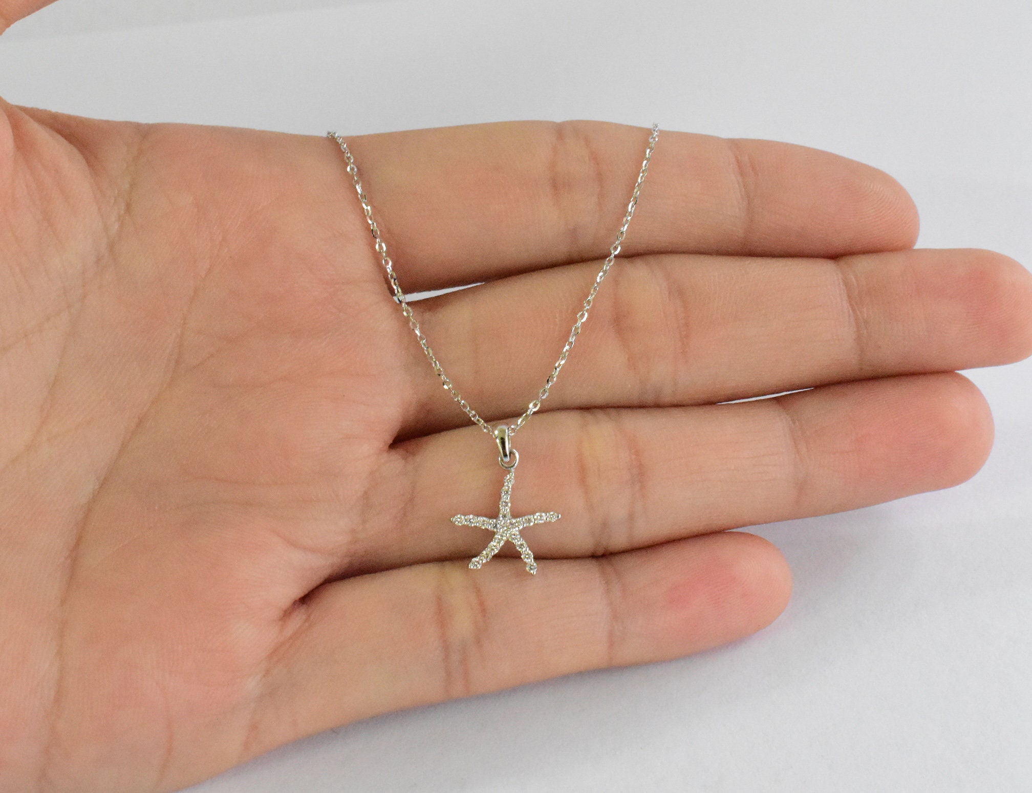 10k 14k 18k Gold Diamond Starfish Necklace / Sea Life Starfish | Etsy