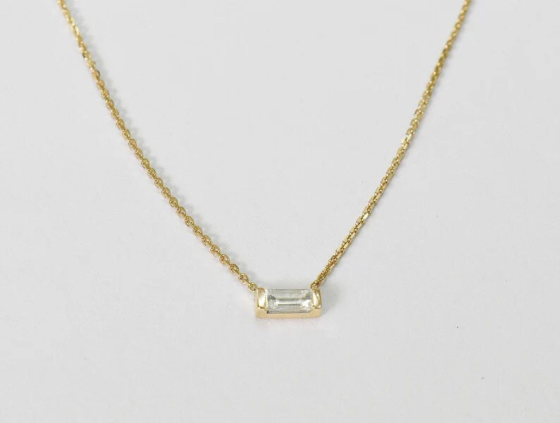 Baguette Diamond Necklace / 18k 14k Gold Minimal Necklace / - Etsy
