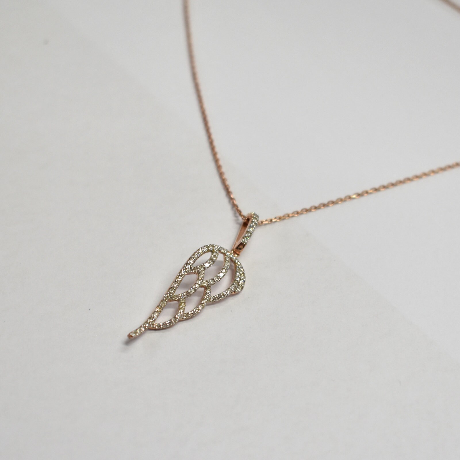 Diamond Angel Wing Necklace 10k 14k 18k Solid Gold Angel Wing | Etsy