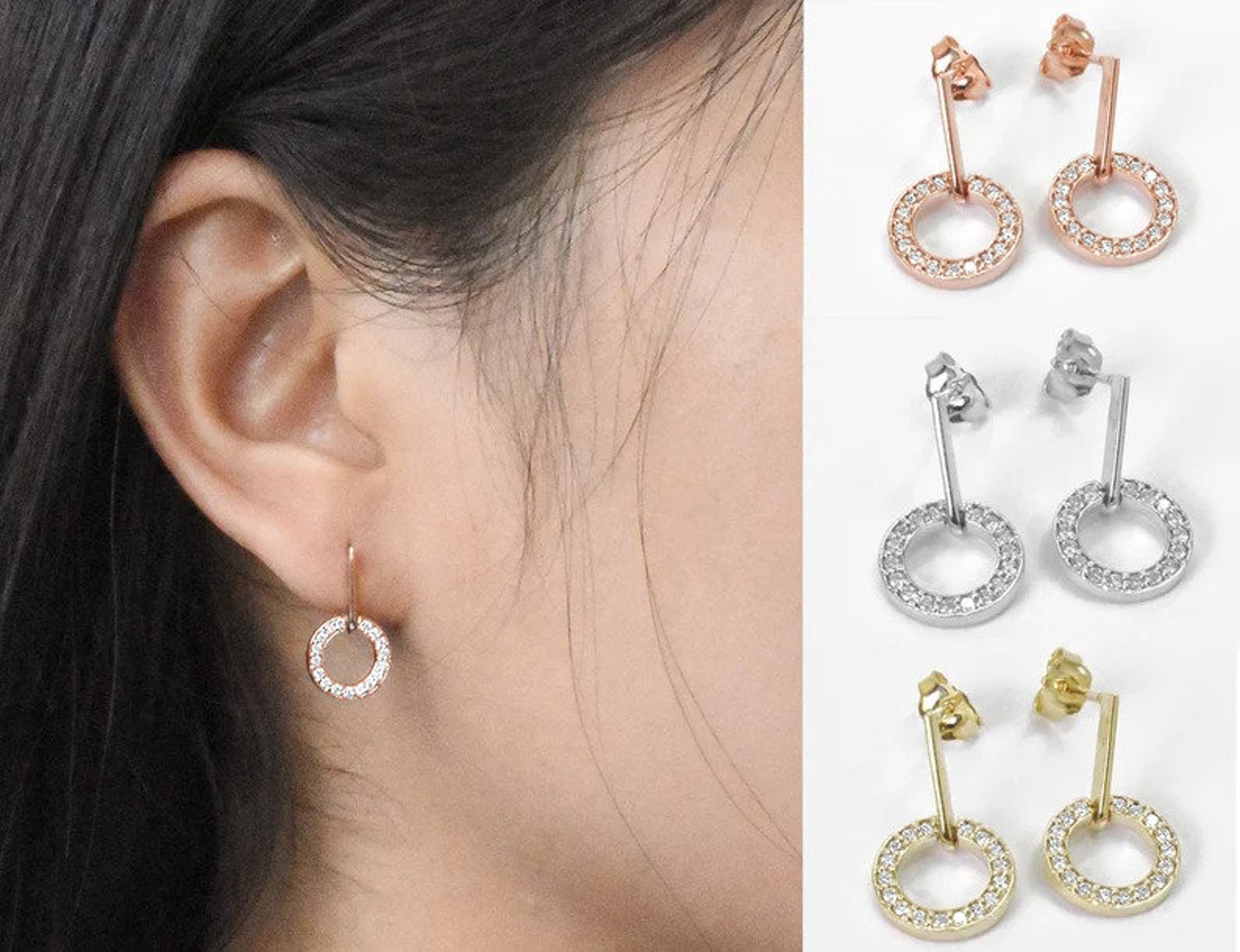 Circle Diamond Earrings / Round Diamond Studs / 18k 14k 10k | Etsy