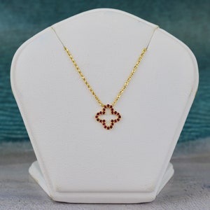 Ruby Clover Necklace in 10k 14k 18k Gold/ Dainty Clover Halo - Etsy