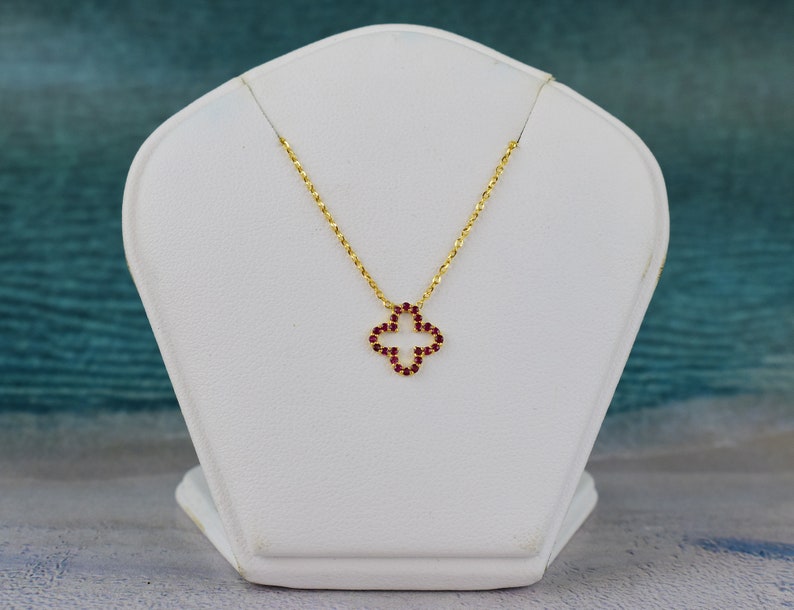 Ruby Clover Necklace in 10k 14k 18k gold/ Dainty Clover Halo | Etsy