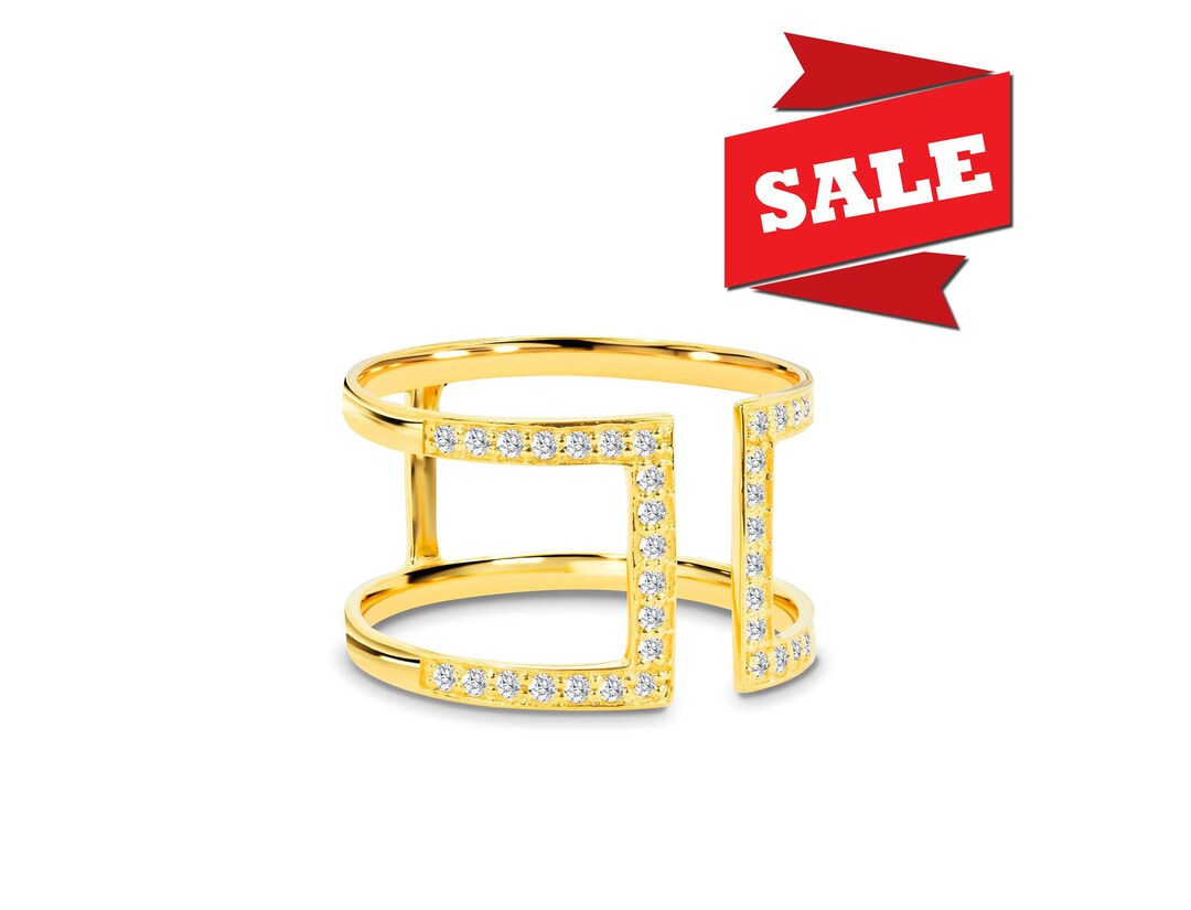 Parallel Open Bar Diamond Ring / Two Band Ring / 10k 14k 18k Gold Ring ...
