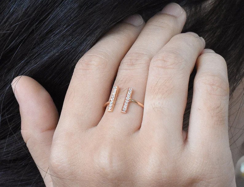 Open Design Open Bar Diamond Ring / Parallel Bar Ring / Two - Etsy