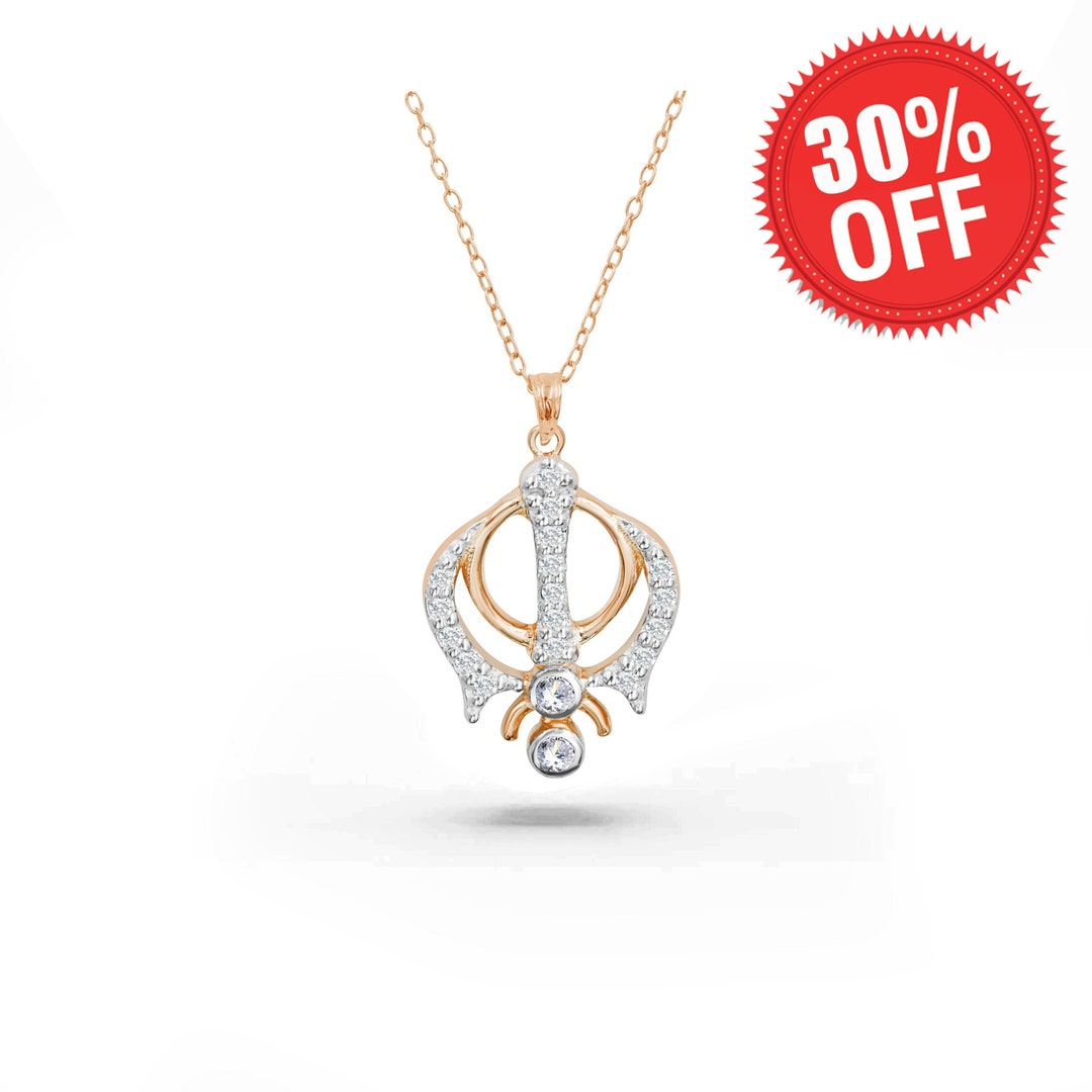 Khanda Diamond Pendant Necklace / 10k/ 14k/ 18k Gold/ Religious Pendant ...