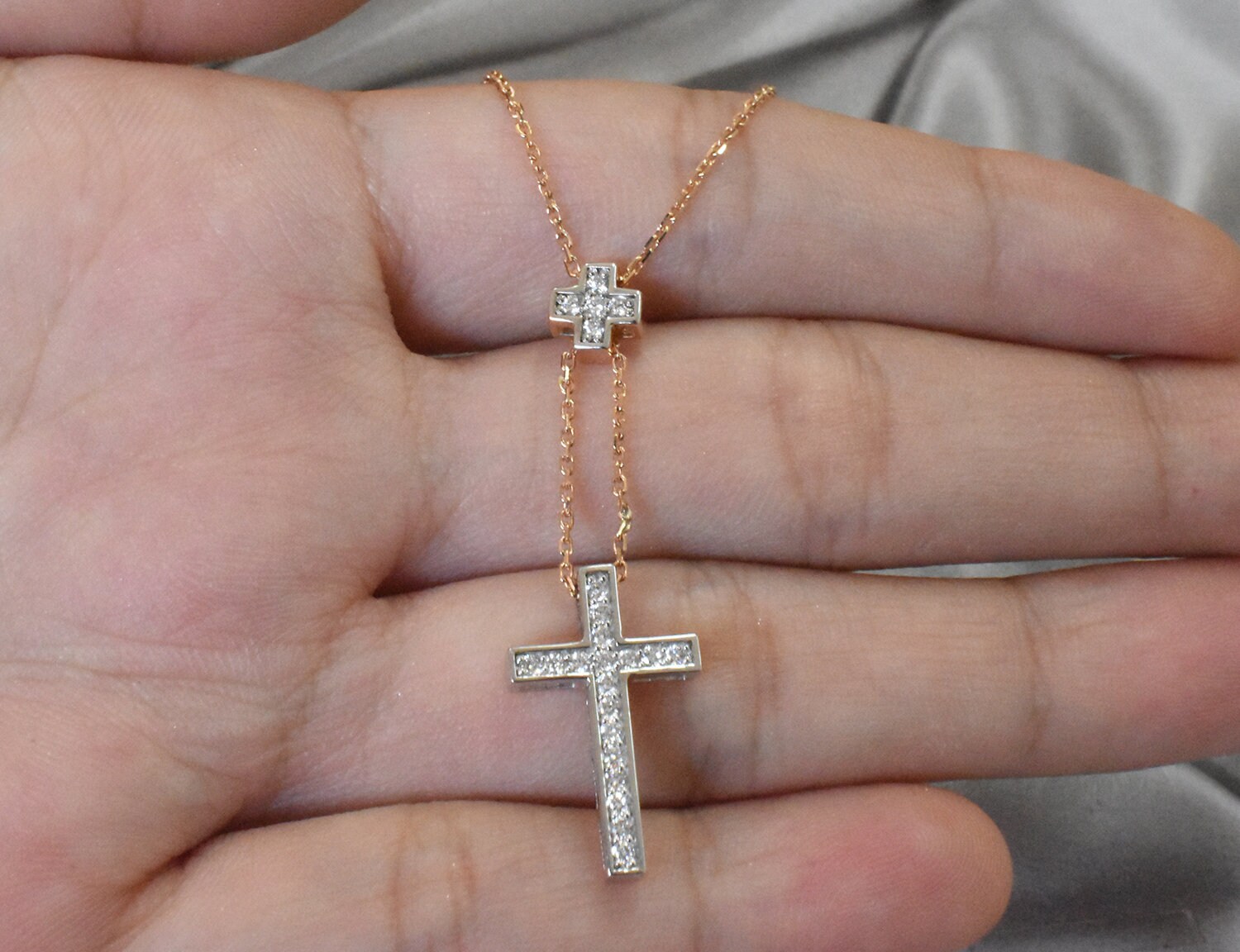 Diamond Cross Necklace / 18k 14k 10k Diamond Cross Necklace / | Etsy