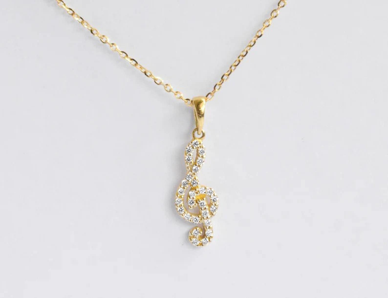 10k 14k 18k Gold Diamond Music Note Necklace / Gold Treble - Etsy