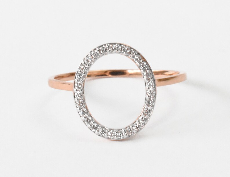 Open Circle Diamond Ring Semi oval Set in 10k 14k 18k Solid - Etsy