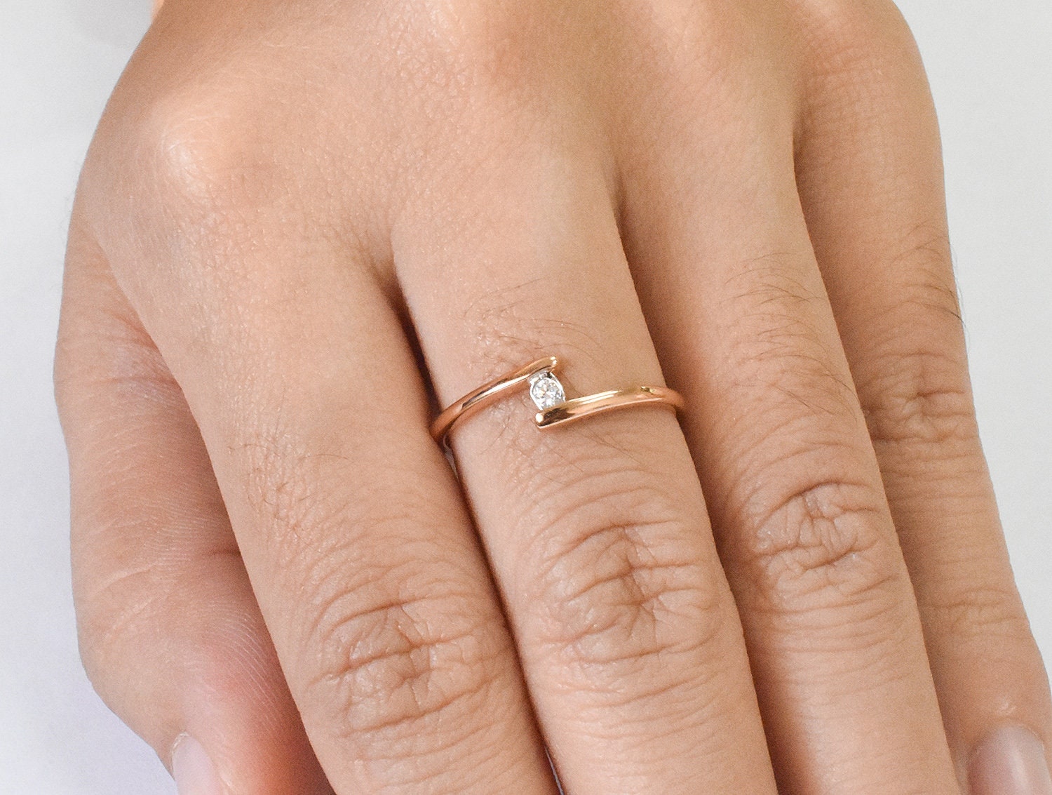 Dainty Diamond Solitaire Ring / One Diamond Ring in 10k 14k | Etsy