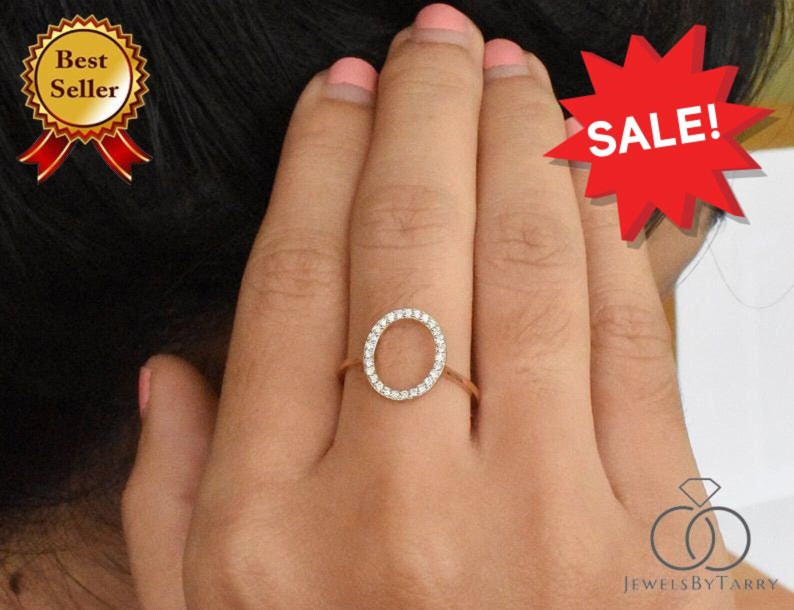 Open Circle Diamond Ring Semi oval Set in 10k 14k 18k Solid - Etsy