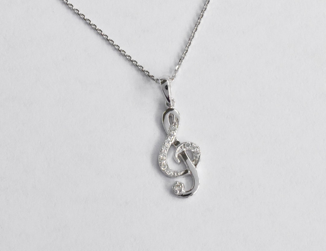10k 14k 18k Gold Diamond Music Note Necklace / White Gold - Etsy