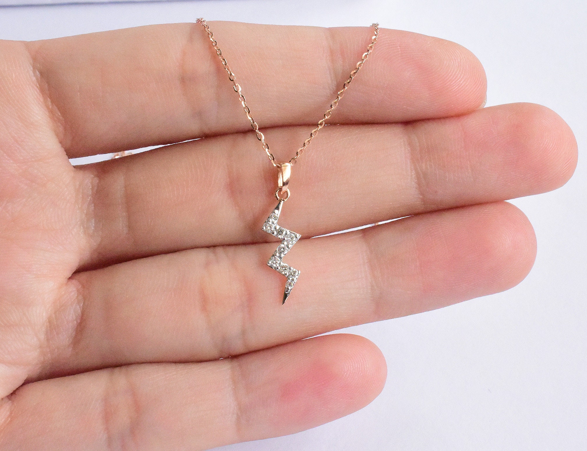 Diamond Thunderbolt Necklace / Diamond Bolt / 10k 14k 18k Gold | Etsy