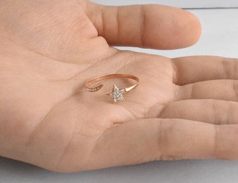 Open Diamond Star Ring / 18k 14k 10k Solid Gold Ring / Open | Etsy