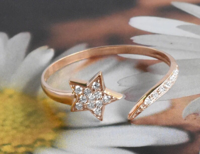 Open Diamond Star Ring / 18k 14k 10k Solid Gold Ring / Open | Etsy