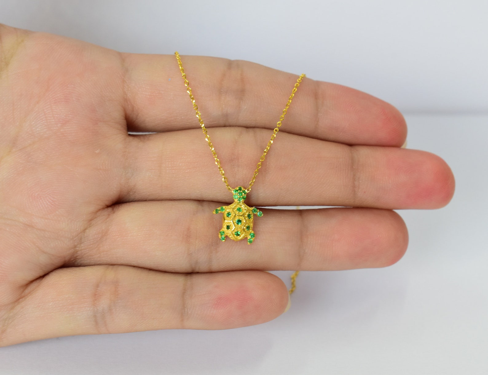Emerald Turtle Necklace / 10k 14k 18k Solid Gold Necklace / - Etsy