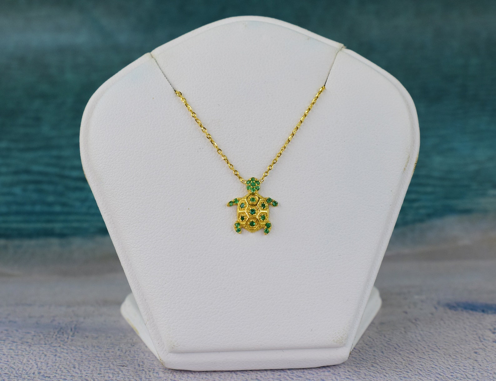 Emerald Turtle Necklace / 10k 14k 18k Solid Gold Necklace / - Etsy