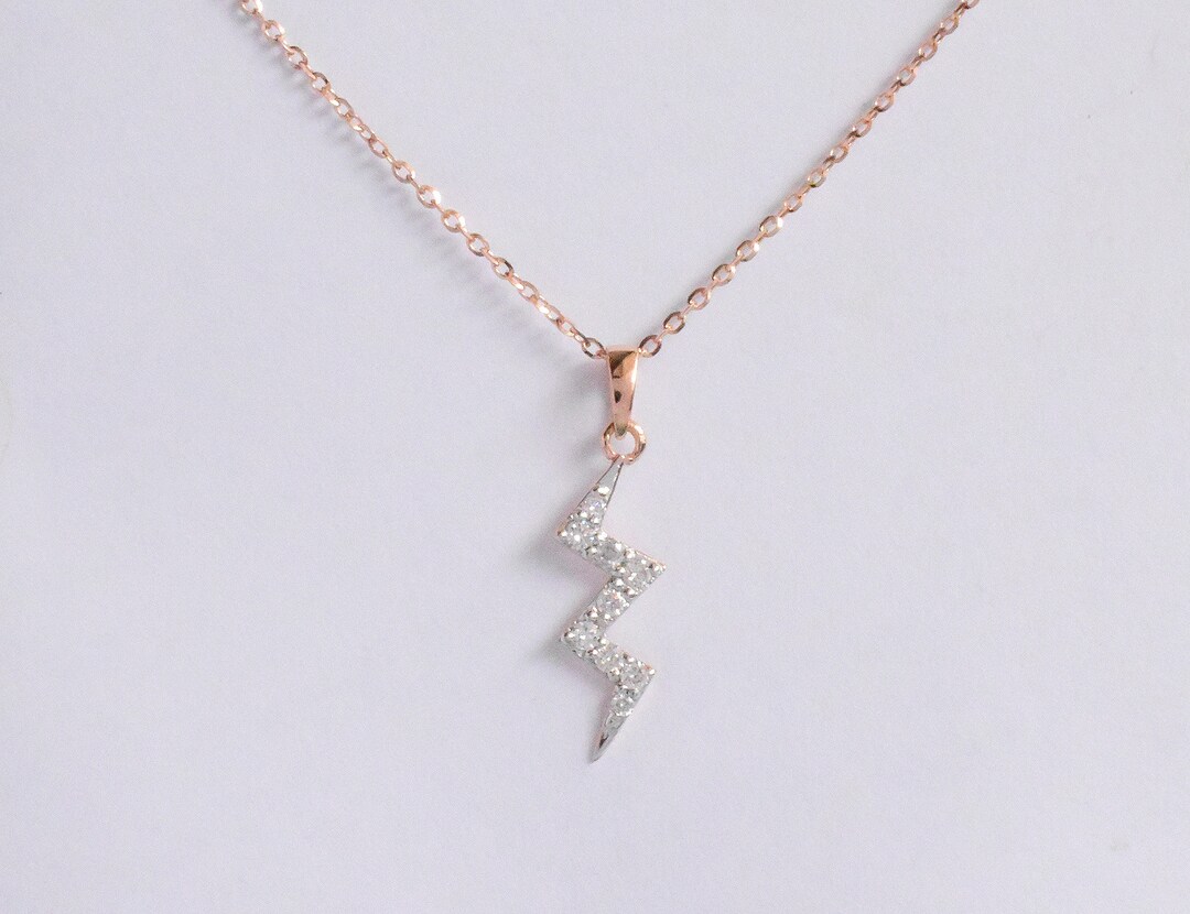 Diamond Thunderbolt Necklace / Diamond Bolt / 10k 14k 18k Gold - Etsy