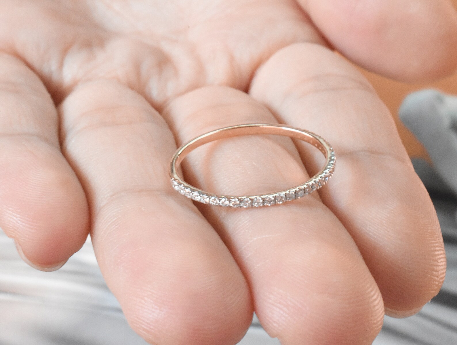 Thin Diamond Half Eternity Ring / 10k 14k 18k Gold Ring / | Etsy