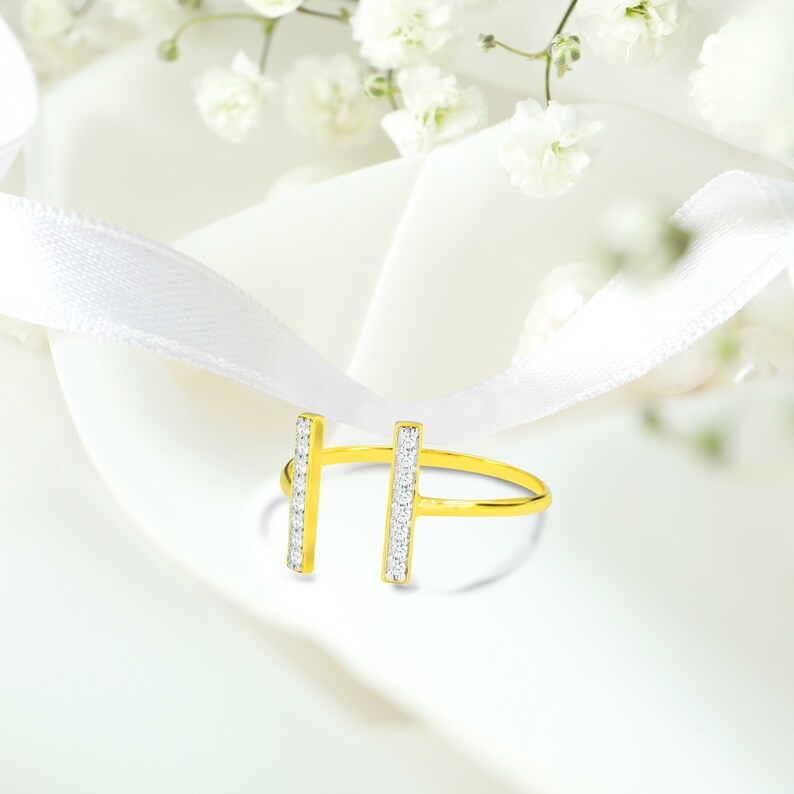 Open Design Open Bar Diamond Ring / Parallel Bar Ring / Two - Etsy