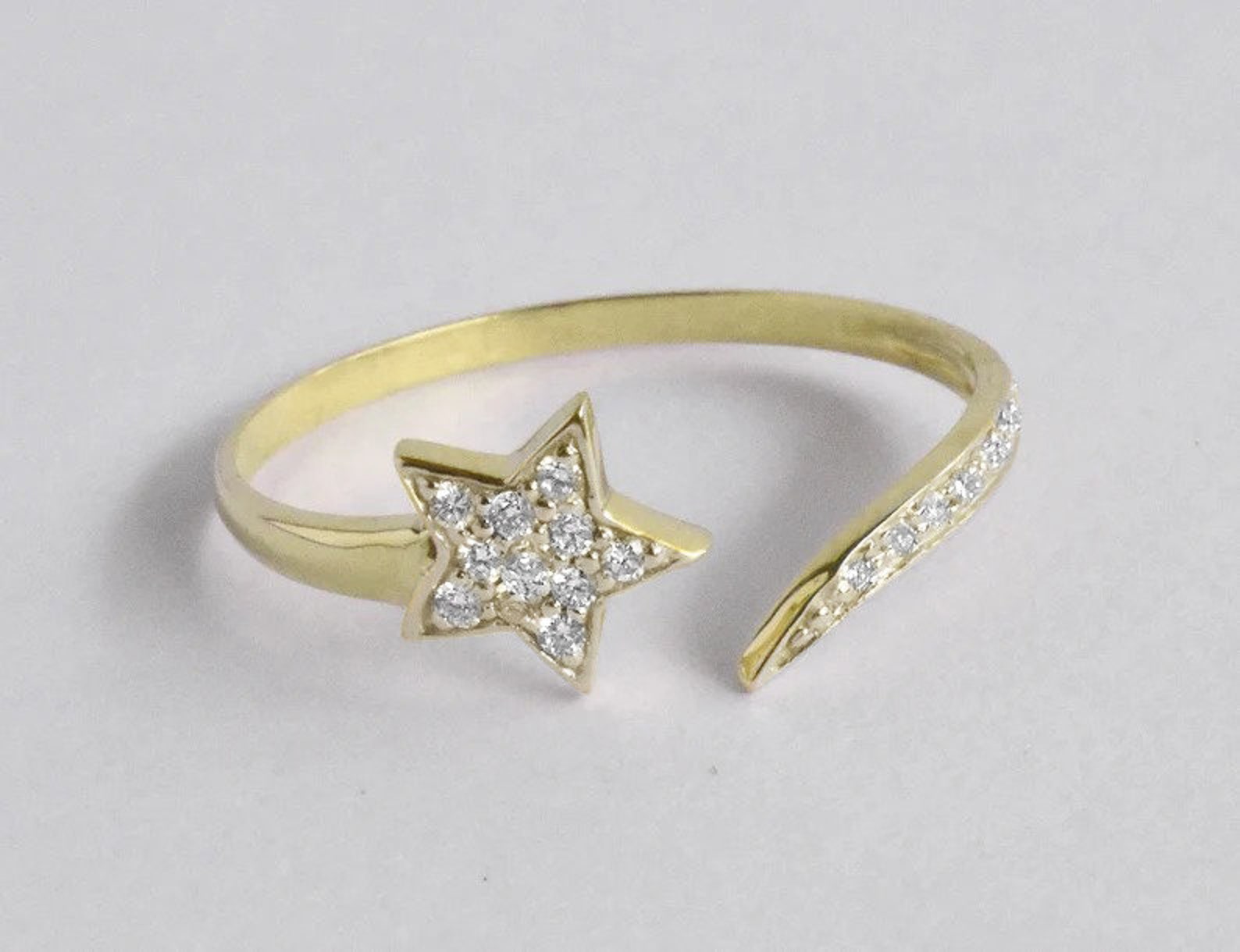 Open Diamond Star Ring / 18k 14k 10k Solid Gold Ring / Open | Etsy