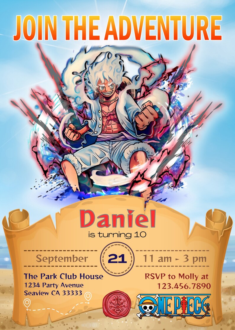 Invitación de cumpleaños de One Piece, Joy Boy, Monkey D. Luffy, Manga ...