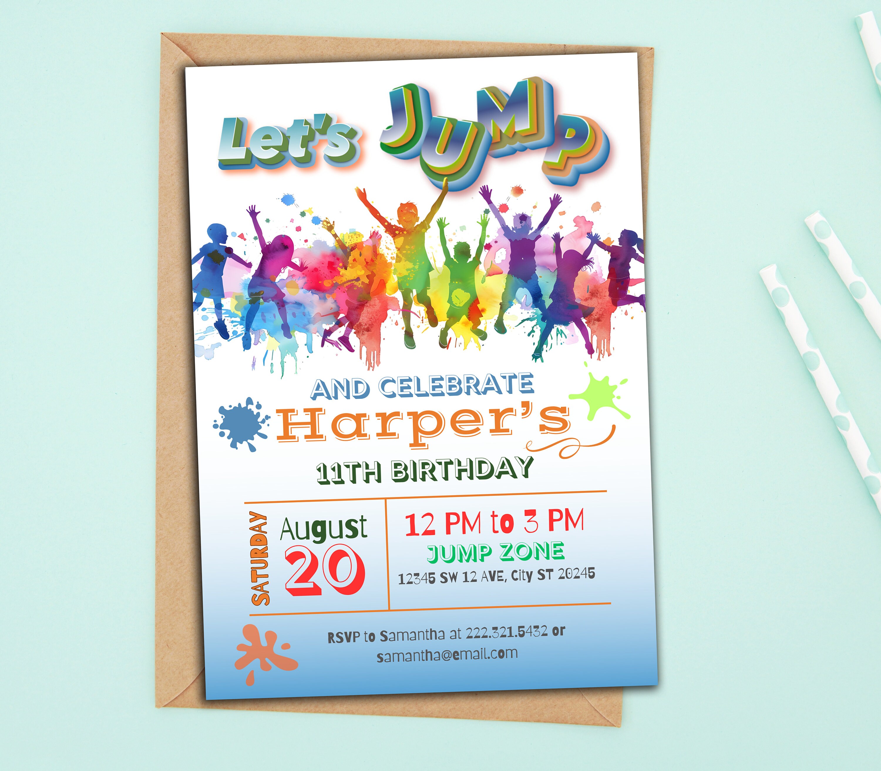 Let's Jump Birthday Invitation Template, Jump Party, Editable, Instant ...