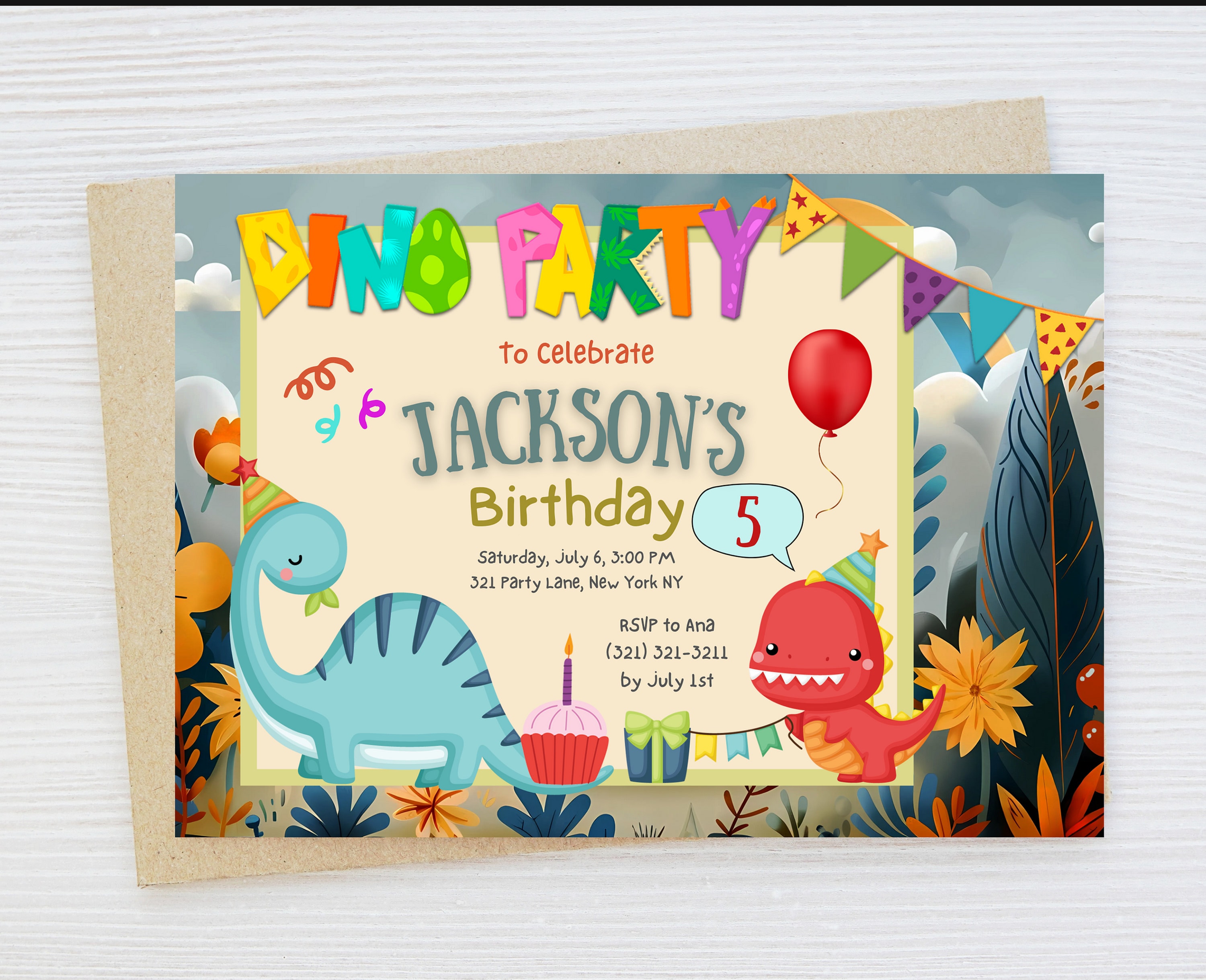 Dino Party, Dinosaur Birthday Invitation, Instant Download - Etsy