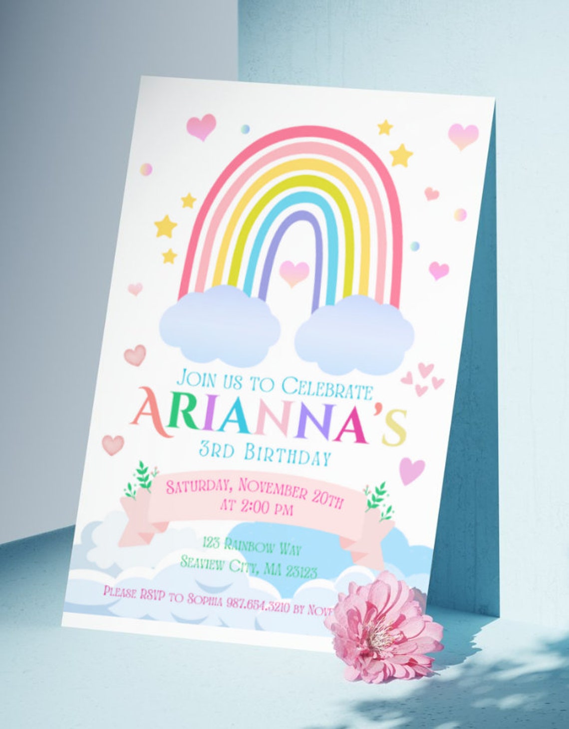 Rainbow Kids' Birthday Invitation Editable, Digital Download - Etsy