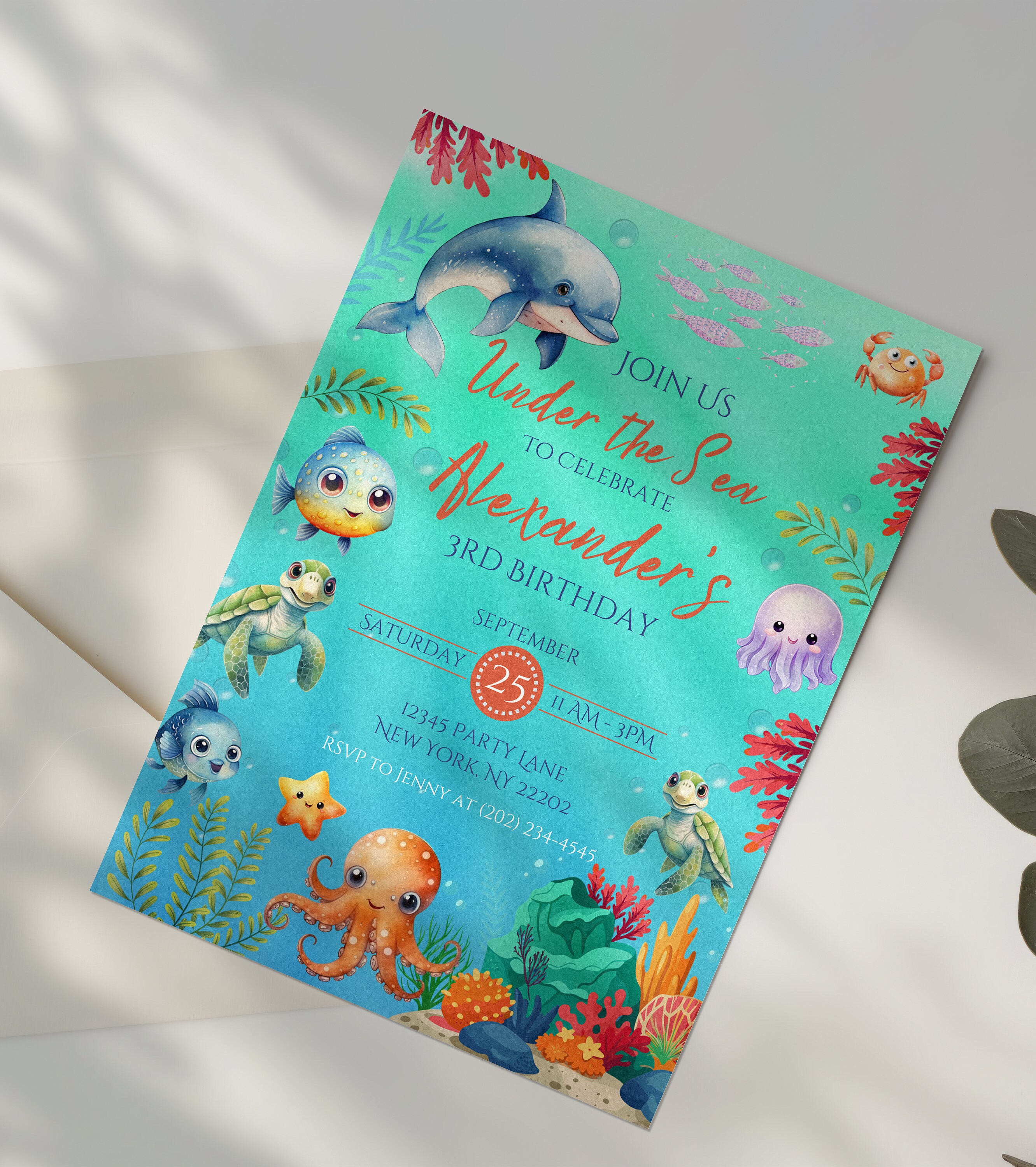 Under the Sea Birthday Invitation: Sea Animals Template (JPEG, PNG, PDF ...