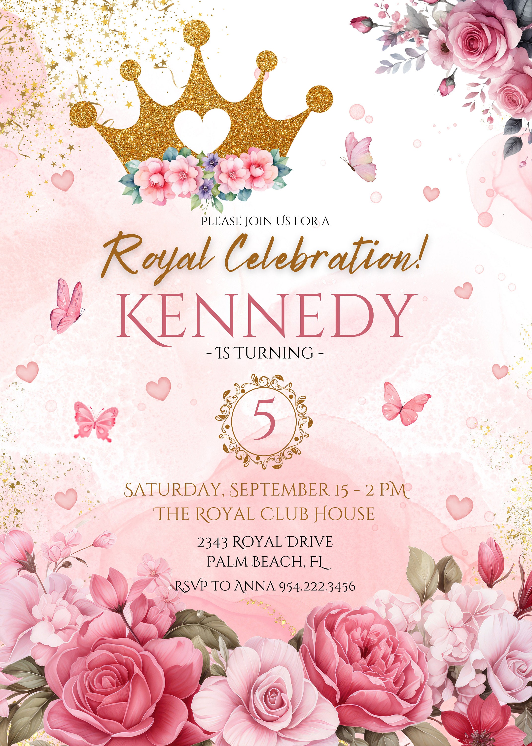 A Royal Celebration Birthday Invitation, Pink Princess Party, Gold ...