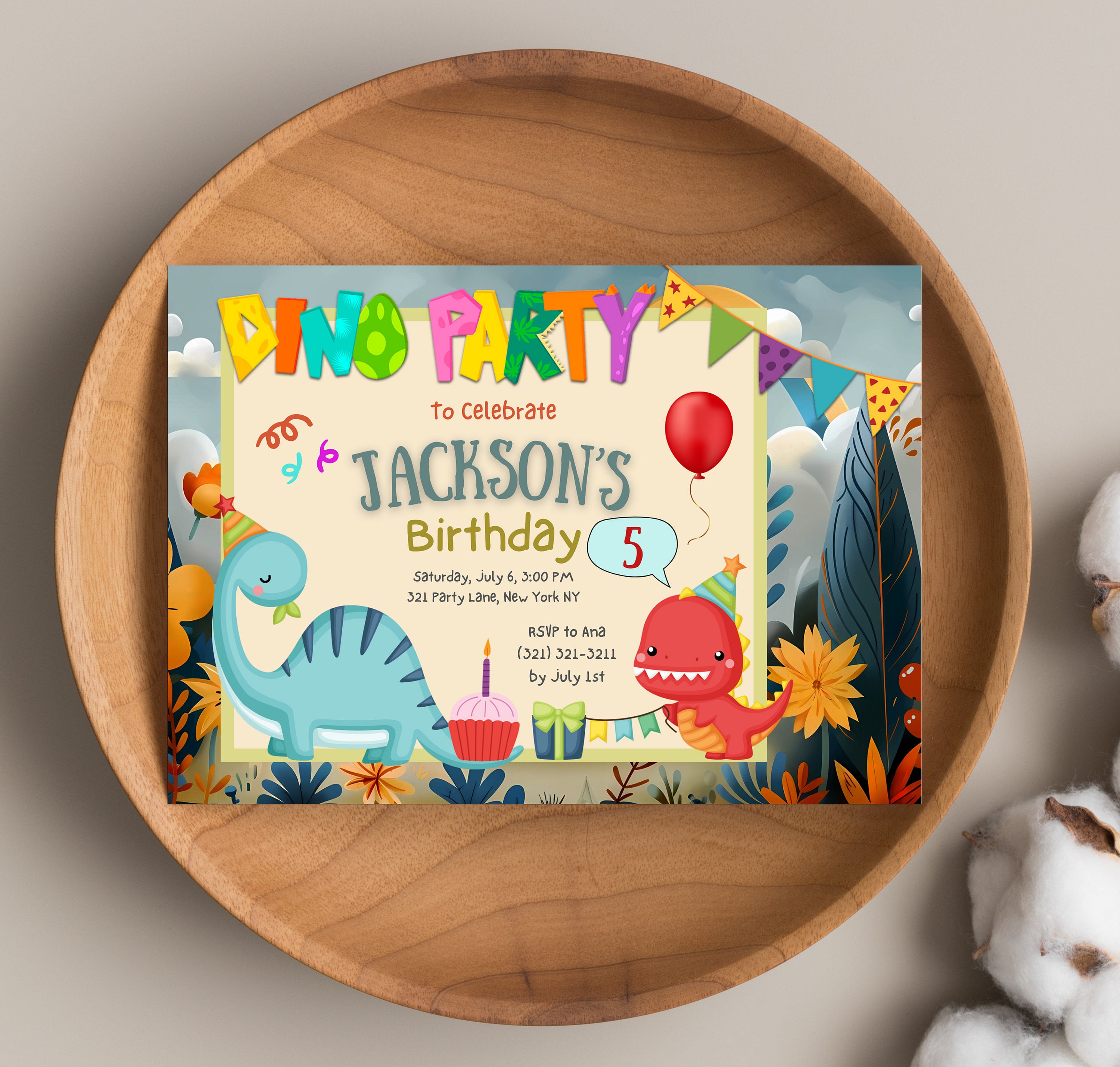 Dino Party, Dinosaur Birthday Invitation, Instant Download - Etsy
